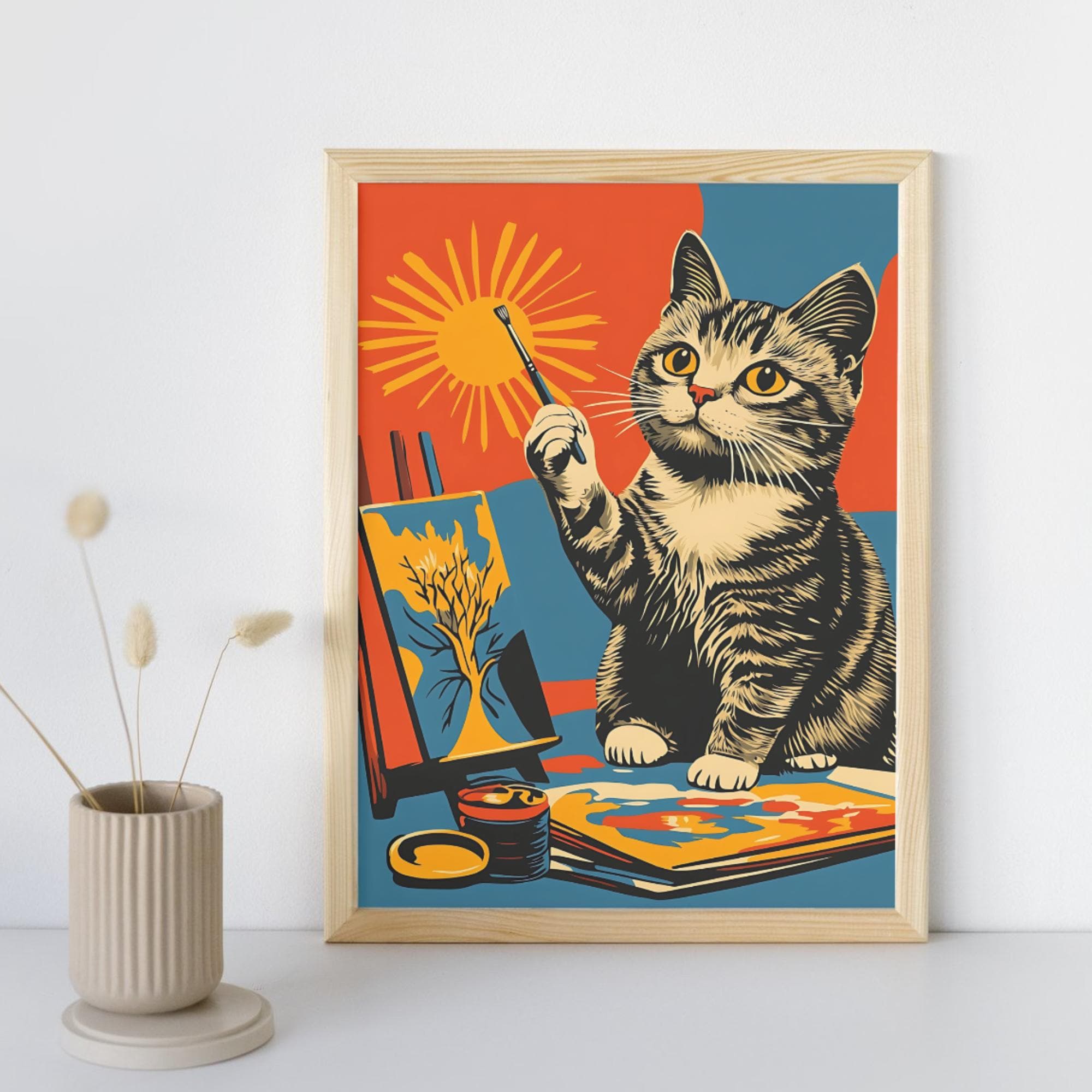 3 Piece Wall Art Set - Retro Cat Poster Collection | Cute Cat Painting ...