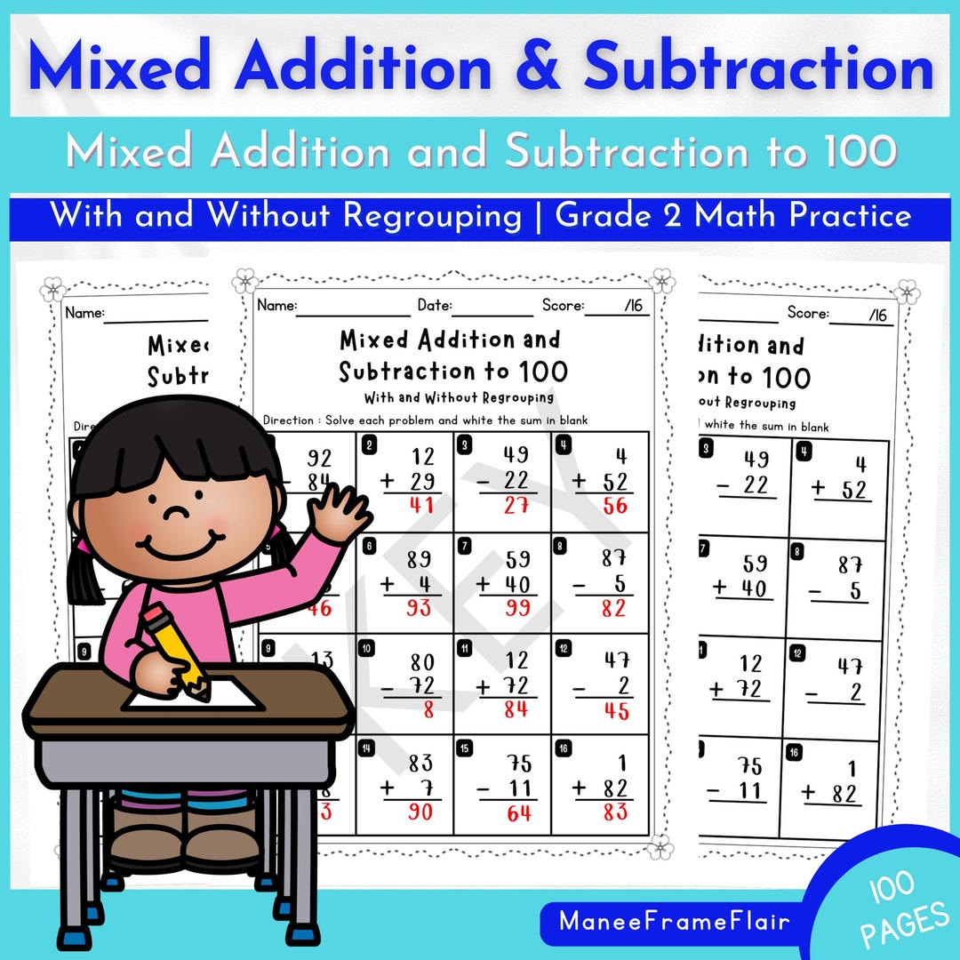 Mixed Addition and Subtraction to 100 Worksheet | With and Without ...