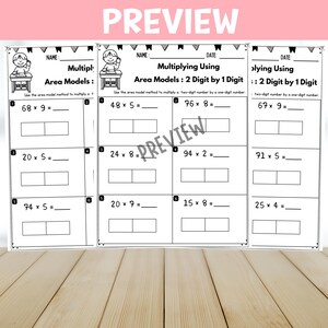 Area Model Multiplication Worksheet | 2-digit by 1-digit | Math ...