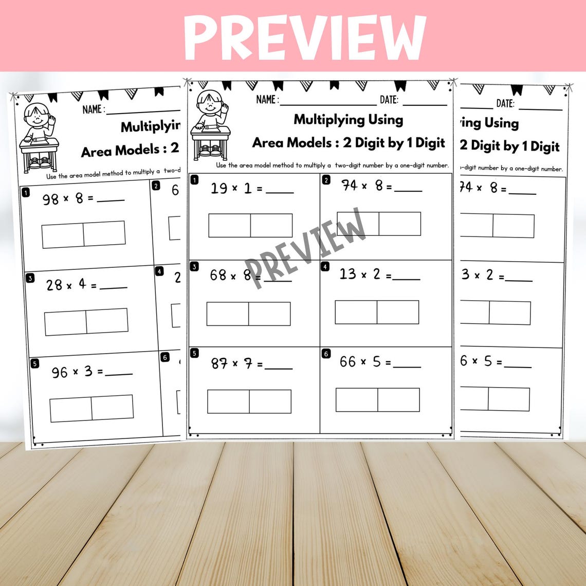 Area Model Multiplication Worksheet | 2-digit by 1-digit | Math ...