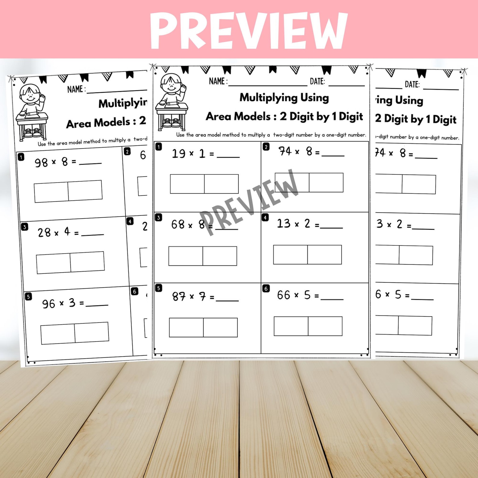 Area Model Multiplication Worksheet | 2-digit by 1-digit | Math ...