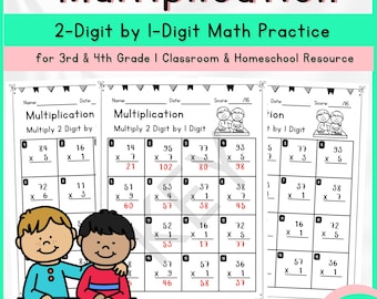 Area Model Multiplication Worksheet | 2-digit by 1-digit | Math ...