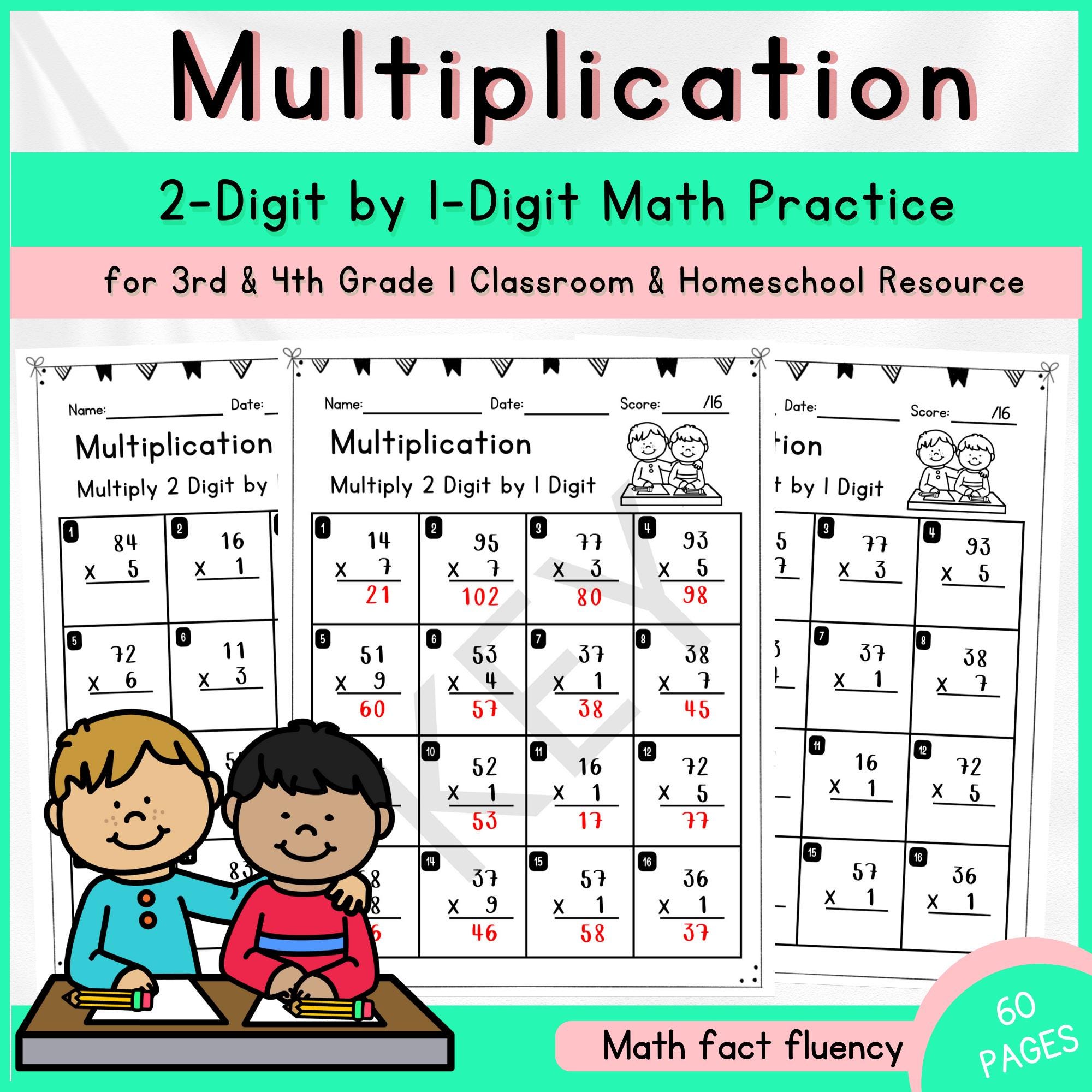 2-digit by 1-digit Multiplication Worksheet | Engaging Math Practice ...