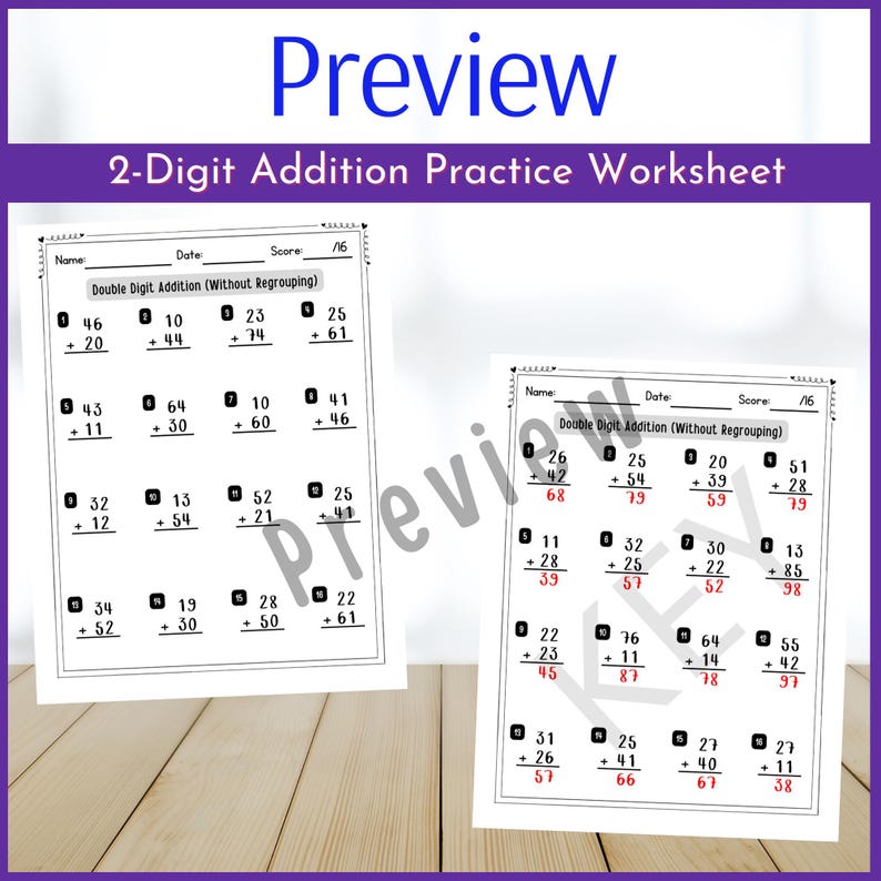 Double Digit Addition Worksheet | Without Regrouping | 2-digit Math ...