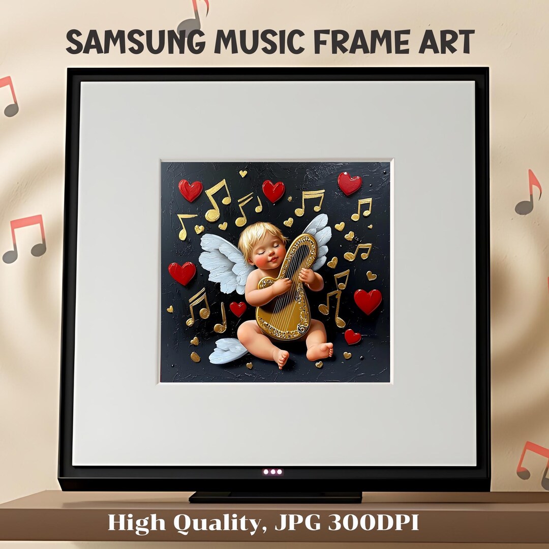 Samsung Music Frame Art | Angel Playing Harp With Hearts and Notes ...