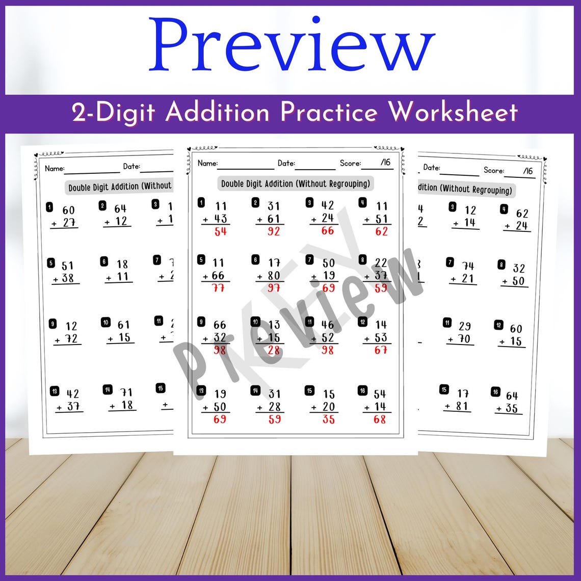 Double Digit Addition Worksheet | Without Regrouping | 2-digit Math ...