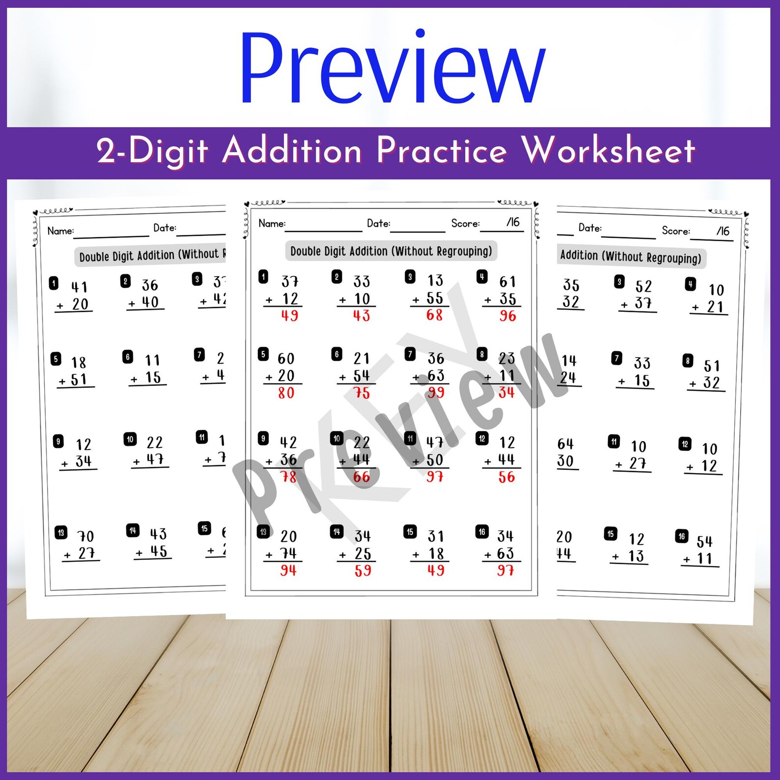 Double Digit Addition Worksheet | Without Regrouping | 2-digit Math ...