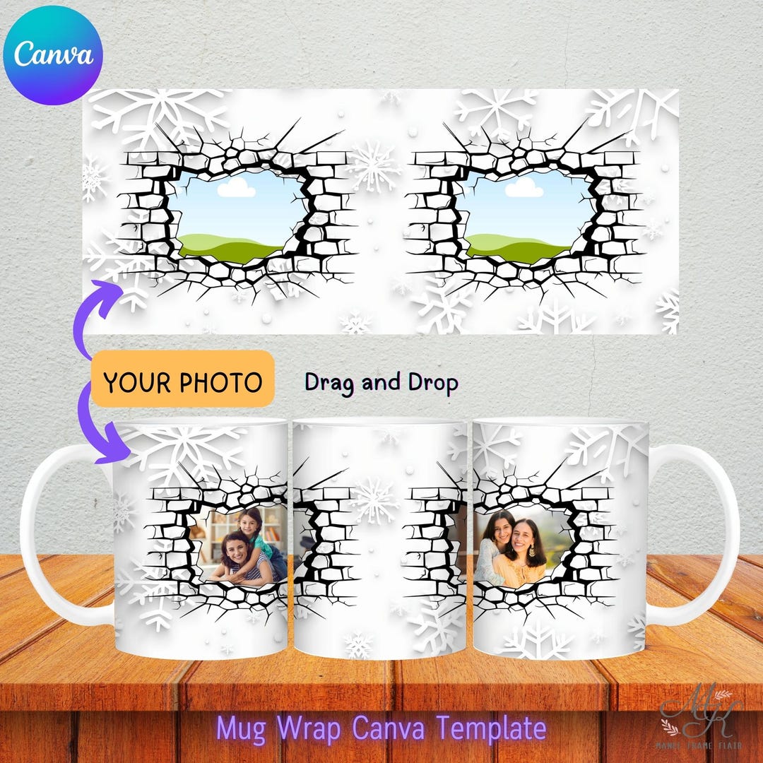 Photo Mug Canva Frame, 11oz-15oz, Mug Sublimation Designs, Editable ...