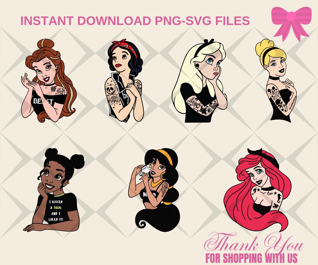Rock Metal Princesses Clipart Set Png, Princess Svg Cut Files for ...