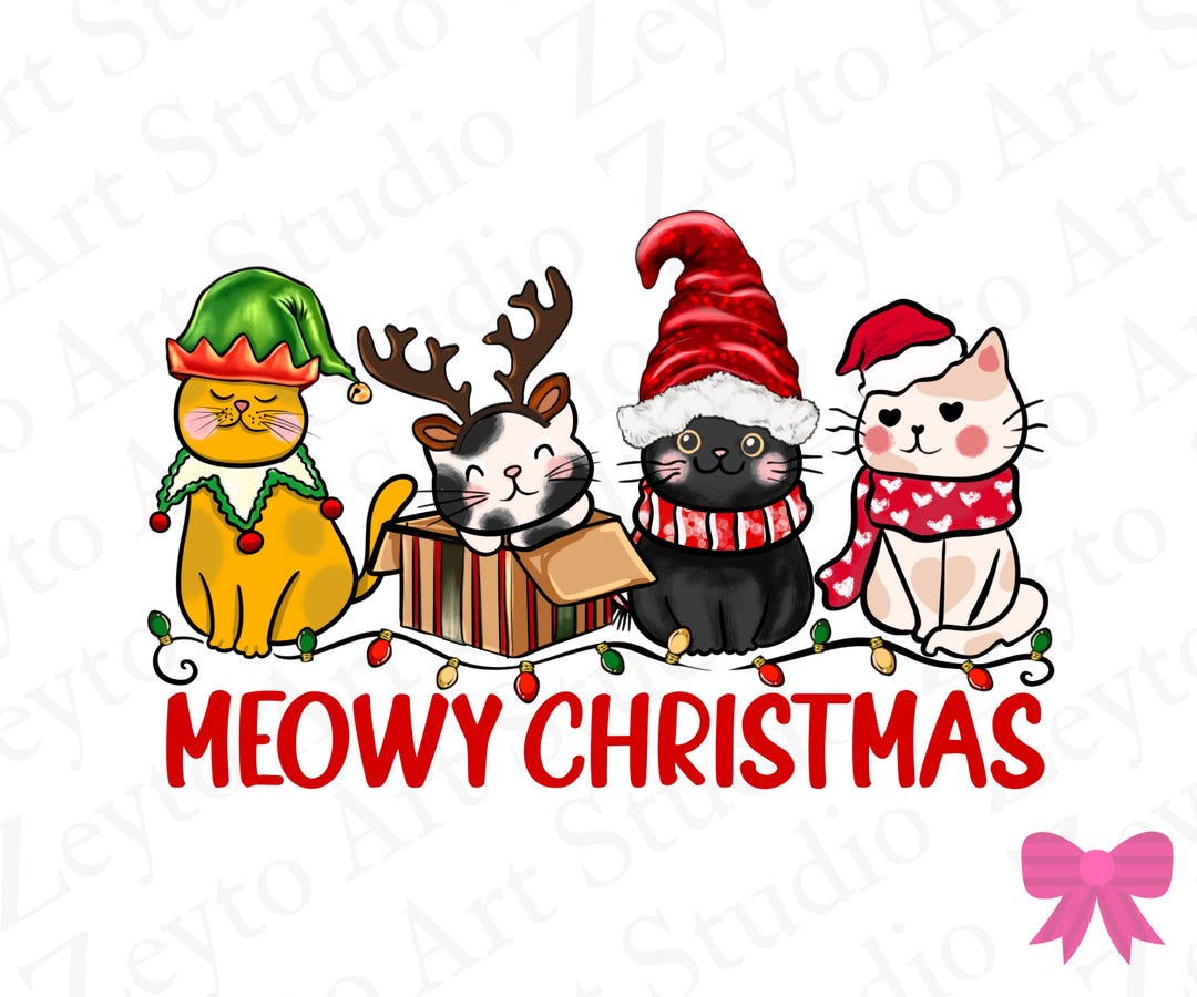 Meowy Christmas PNG SVG | Cute Cat Holiday Clipart | Funny Kitty ...