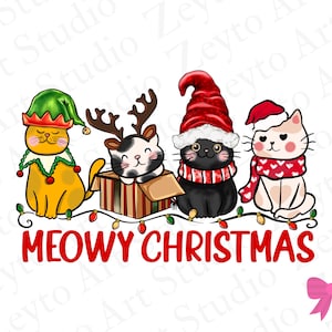 Meowy Christmas PNG SVG | Cute Cat Holiday Clipart | Funny Kitty ...