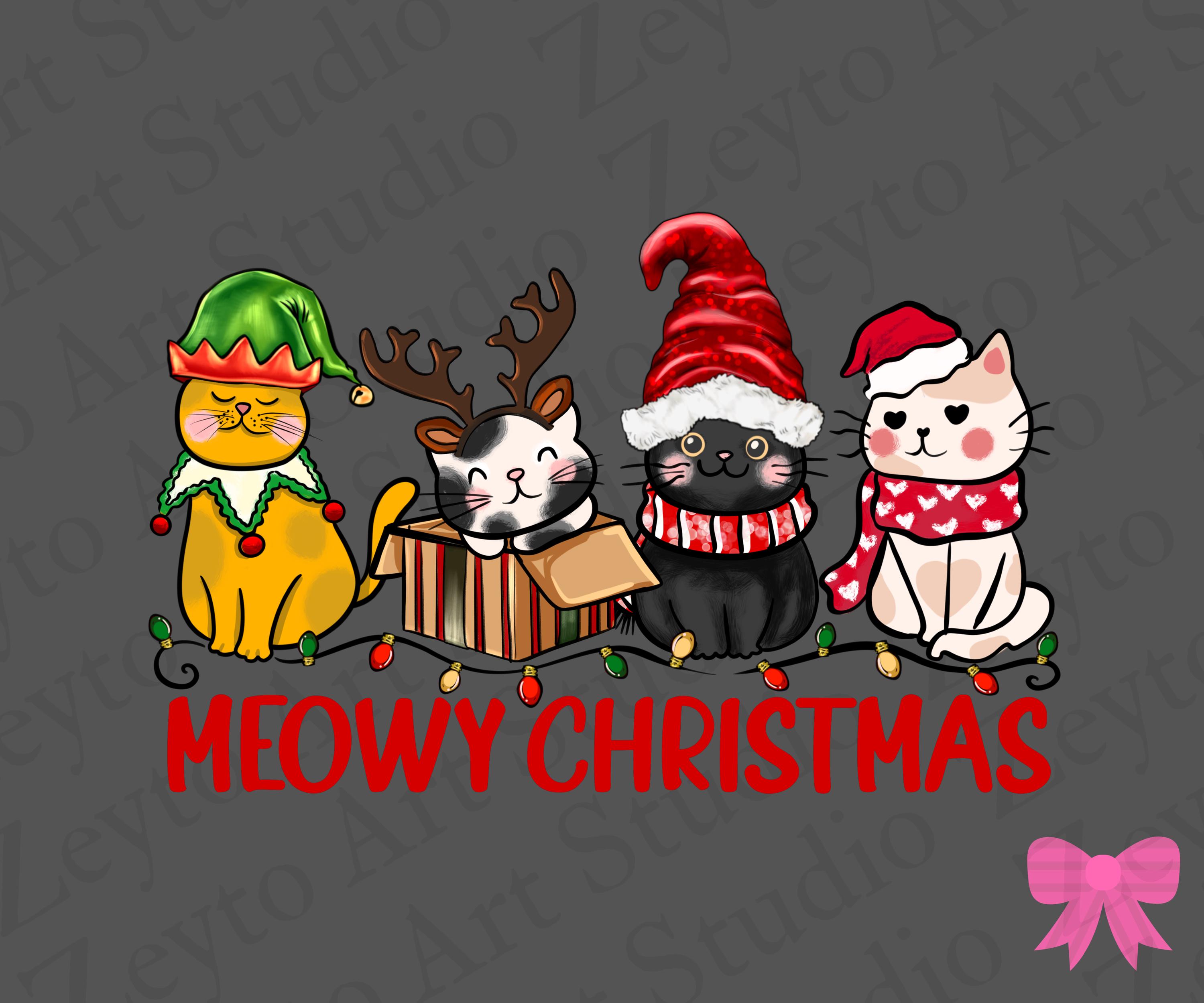 Meowy Christmas PNG SVG | Cute Cat Holiday Clipart | Funny Kitty ...