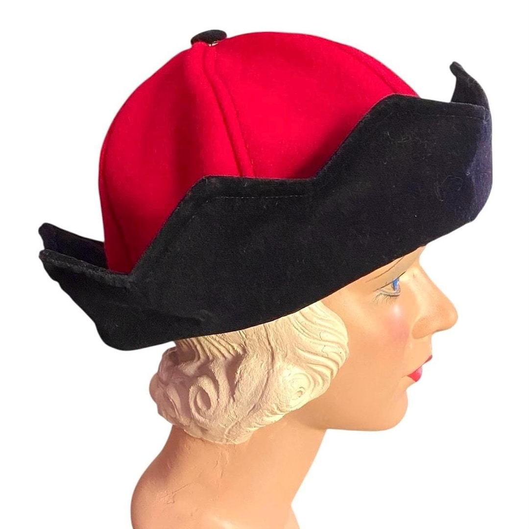Vintage, 1990s, Red Wool and Black Velvet Jughead Hat, Crown Cap ...
