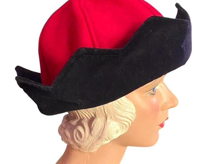 Vintage, 1990s, Red Wool and Black Velvet Jughead Hat, Crown Cap ...