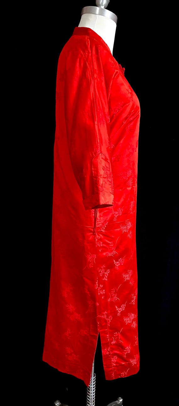 1950s, Vintage, Ruby Red, Satin Brocade, Chinese Rob… - Gem