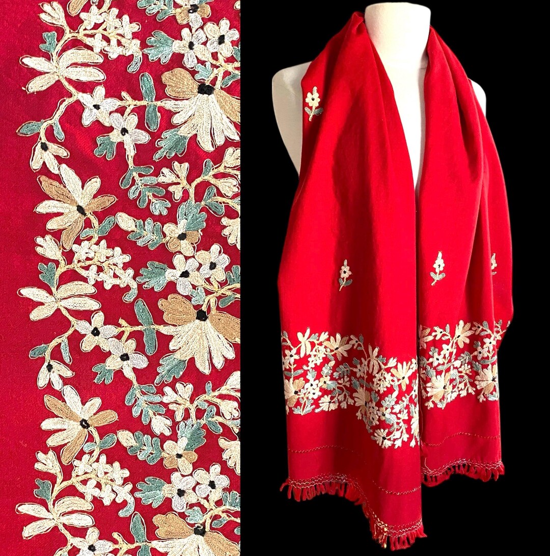 Vintage, Red, Embroidered, Wool Shawl *AS IS* - Etsy