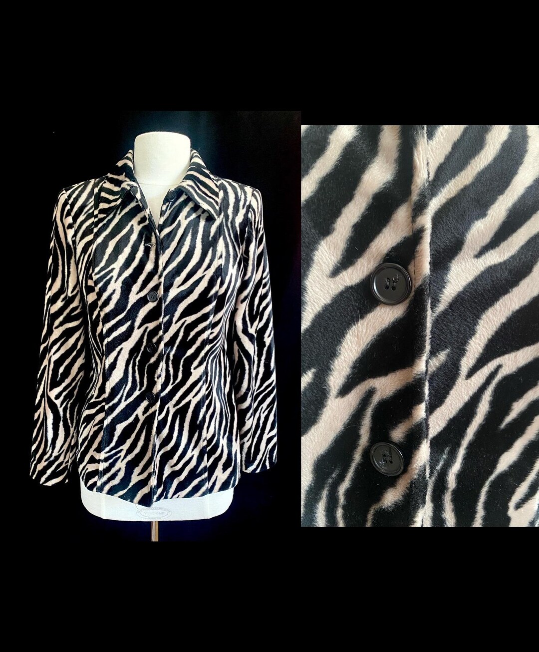 1980’s Vintage Faux Zebra Fur Jacket by Wrapper. Size Medium, Large ...
