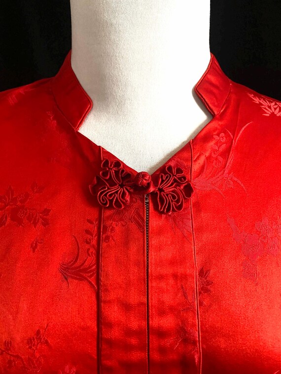 1950s, Vintage, Ruby Red, Satin Brocade, Chinese Rob… - Gem