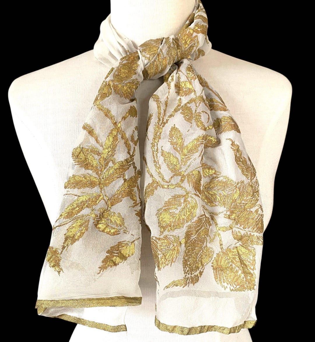 Vintage, 1950s, 1960s, MCM, Scarf With Metallic Gold Leaves *AS IS* - Etsy