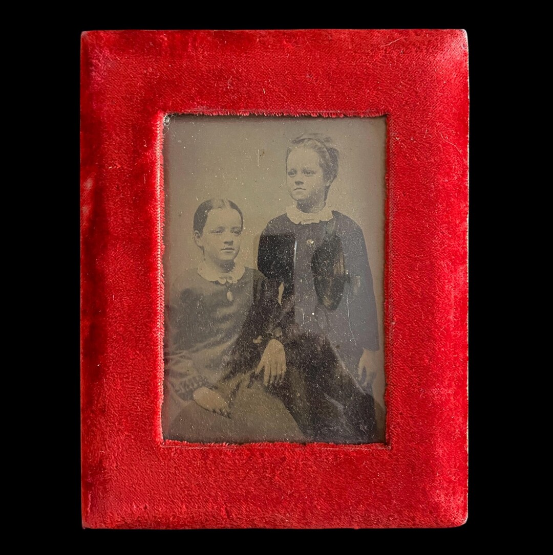 Vintage, Victorian, Red, Velvet, Picture Frame, Antique Photo, Girls ...