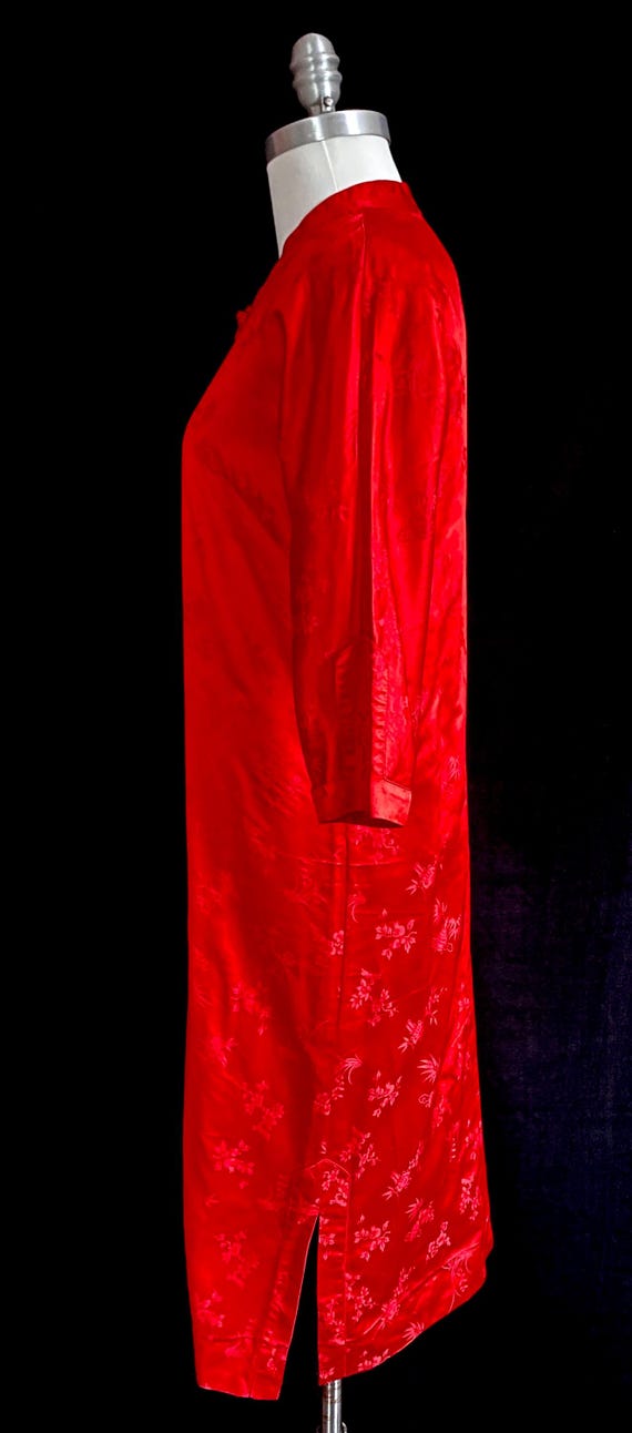 1950s, Vintage, Ruby Red, Satin Brocade, Chinese Rob… - Gem