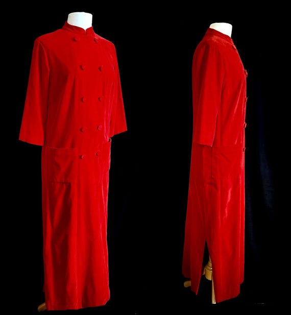 1950s Vintage Red Velvet Mandarin Collar Asian Dress … - Gem