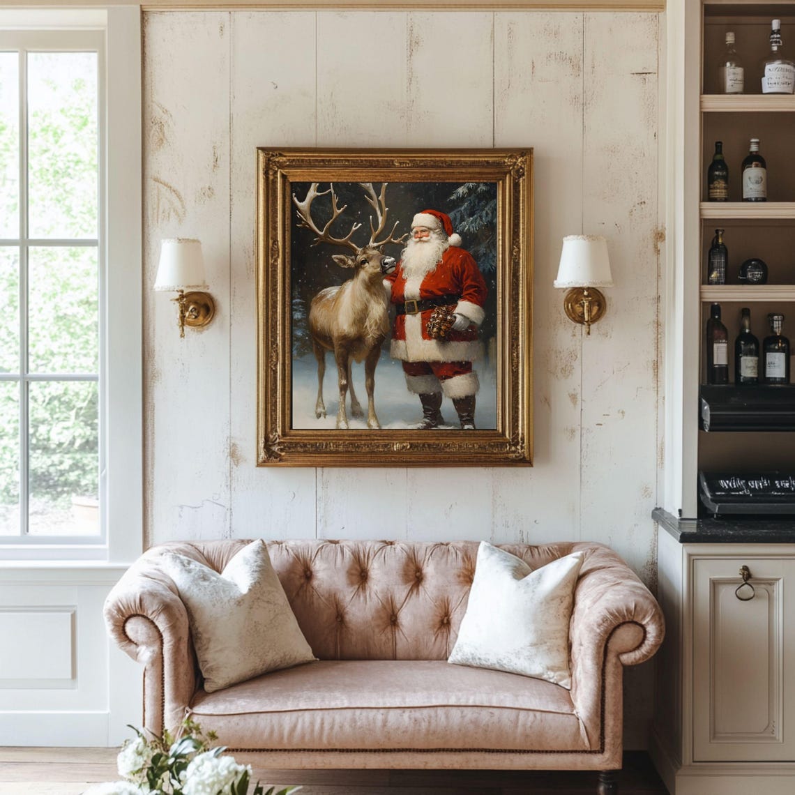 Santa Reindeer Christmas Wall Art, Santa Claus Decor Poster Print, Chirstmas Decor Wall Art ...