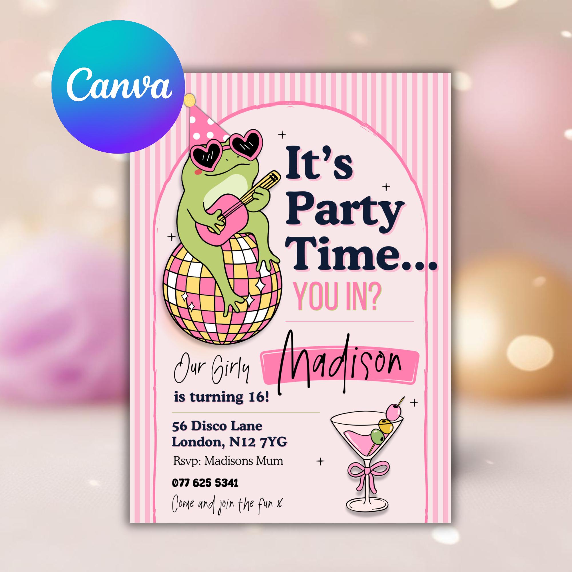 Editable Disco Party Birthday Invitation Template for Girls, Teens ...