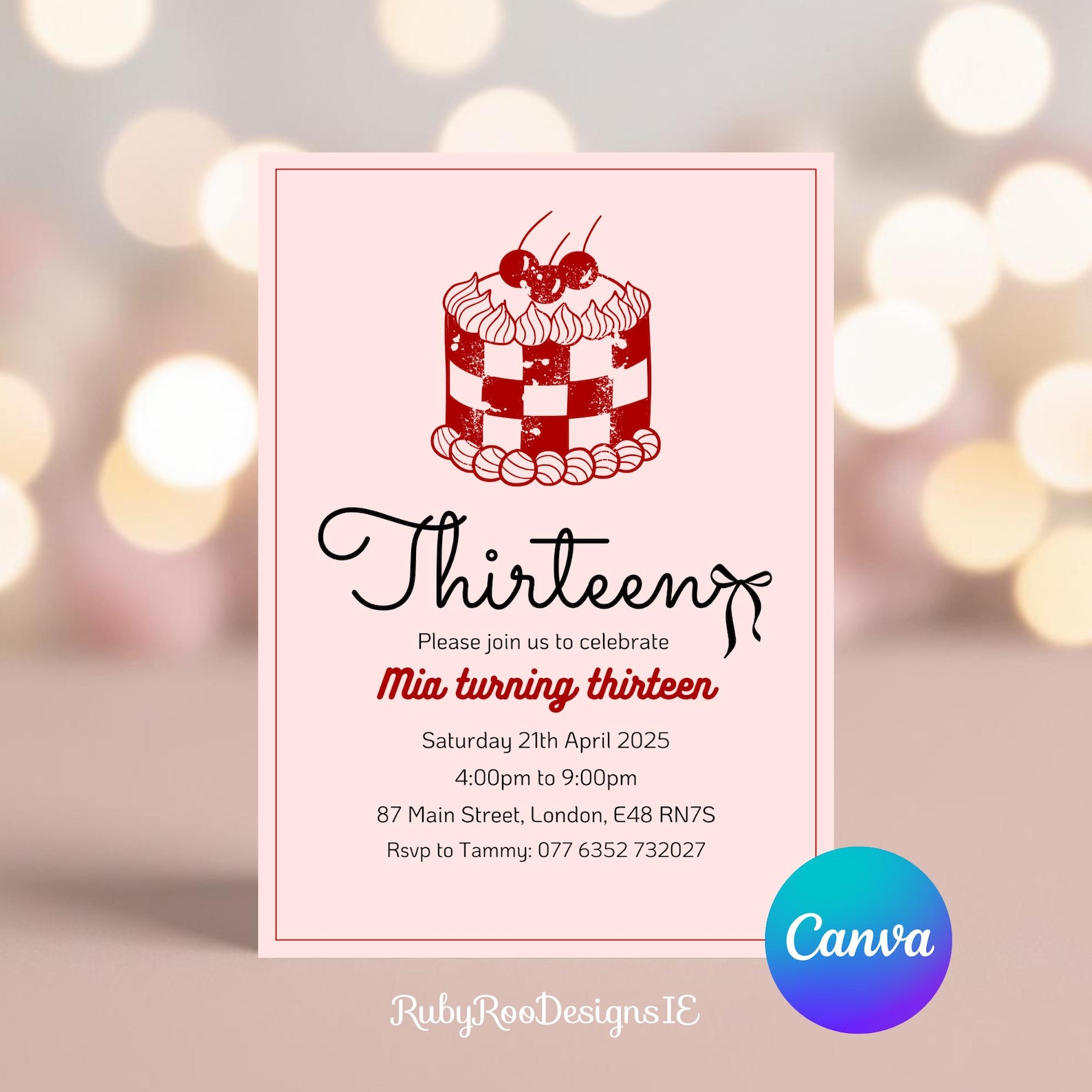 Editable 13th Birthday Party Invitation Template Canva Checkered ...