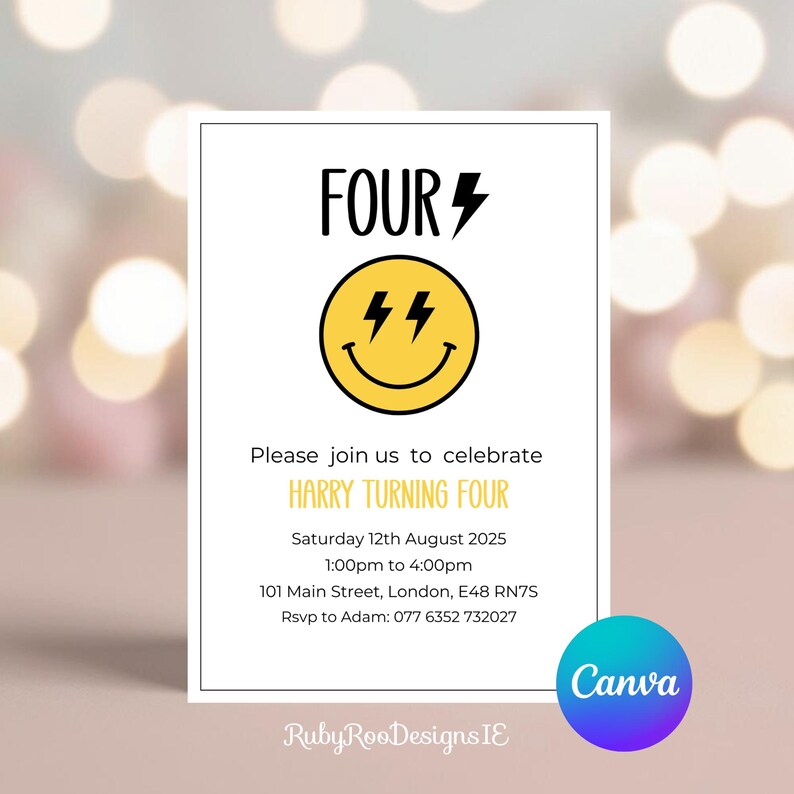 Editable Retro Smiley Face Birthday Invitation Canva Template ...