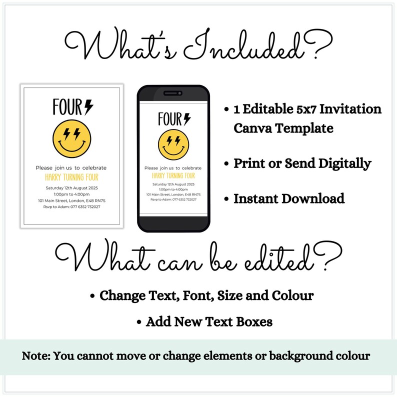 Editable Retro Smiley Face Birthday Invitation Canva Template ...