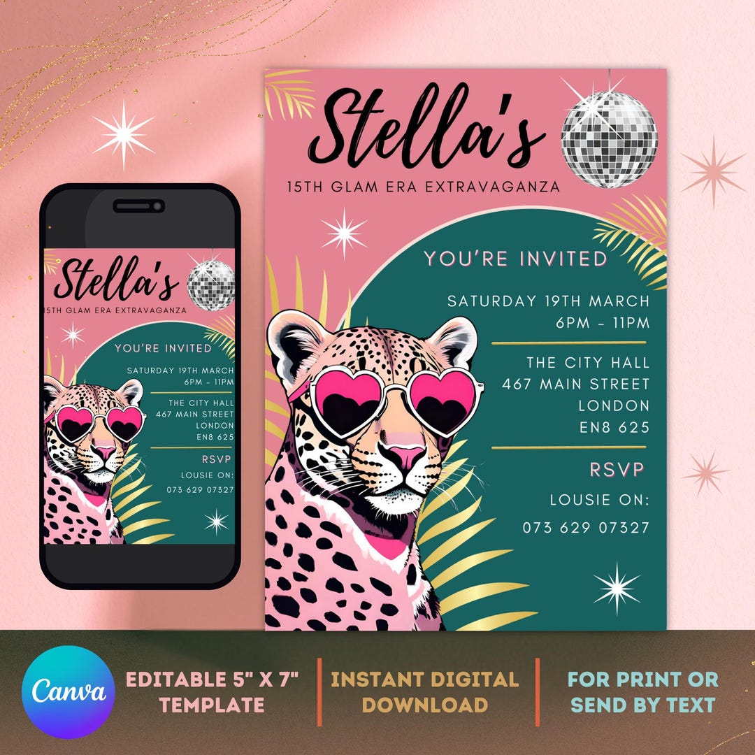 Glam Era Extravaganza Leopard Invitation Downloadable Template for ...