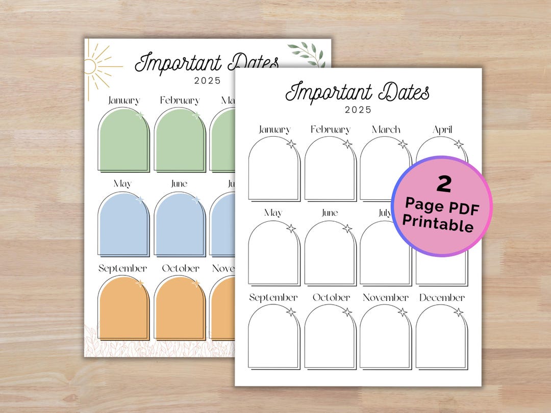 Important Dates Printable, PDF Birthday Tracker, Special Dates Sign ...