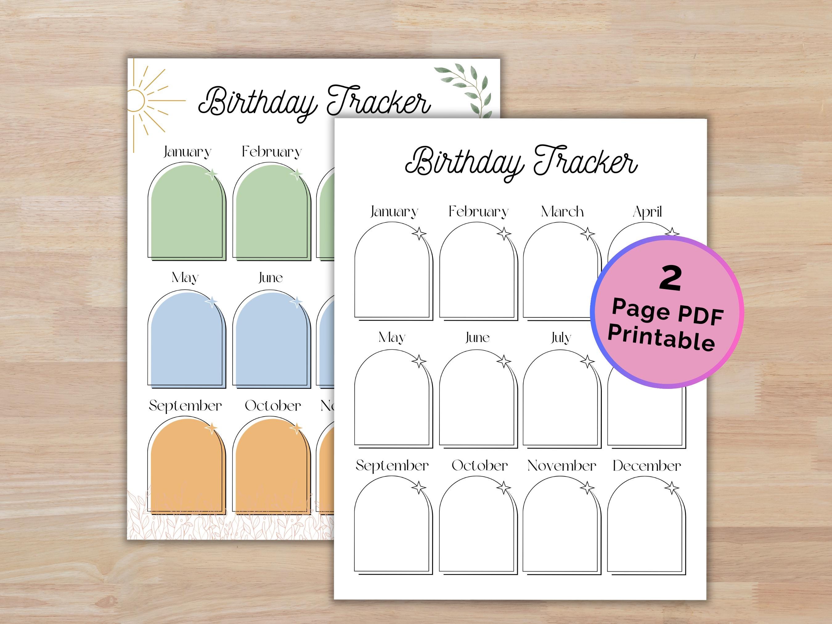 PDF Birthday Tracker, Birthday Calendar, Birthday List PDF, Birthday ...