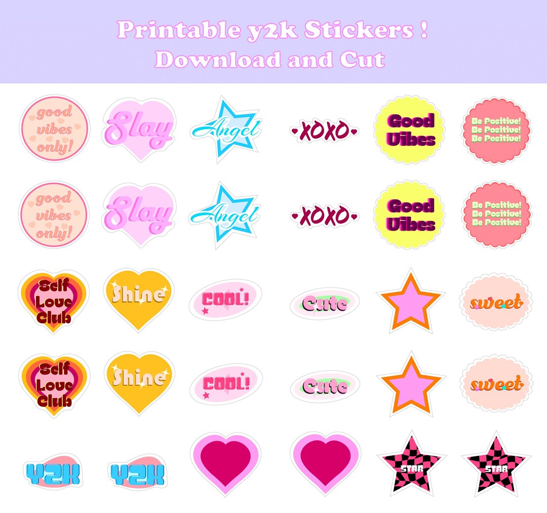 Printable Stickers Y2k Cute Colorful Cut and Stick Download - Etsy