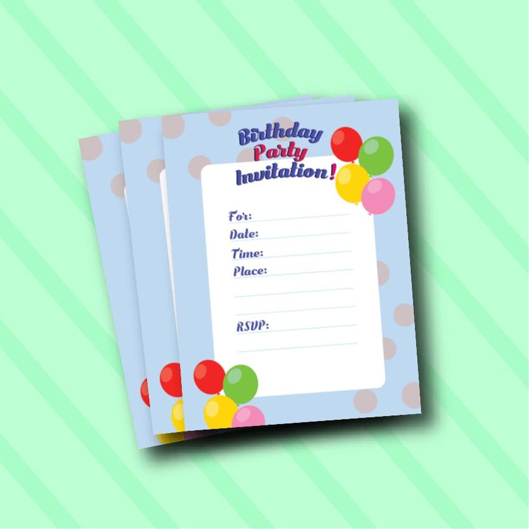Write-on Birthday Party Invitation Card Fun Kids Color Design Balloons ...