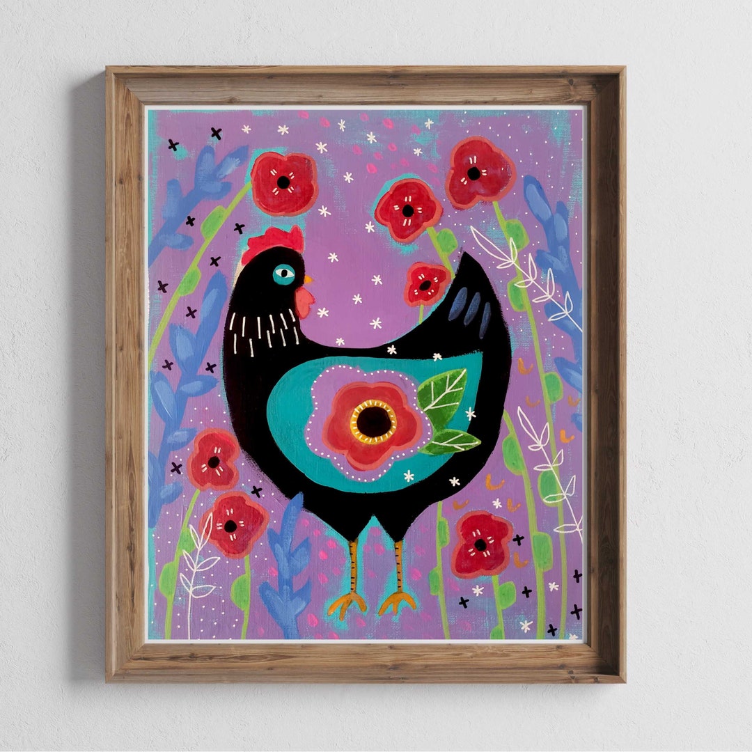 Folk Art Chicken Painting Collage Art From Original Painting Collage ...