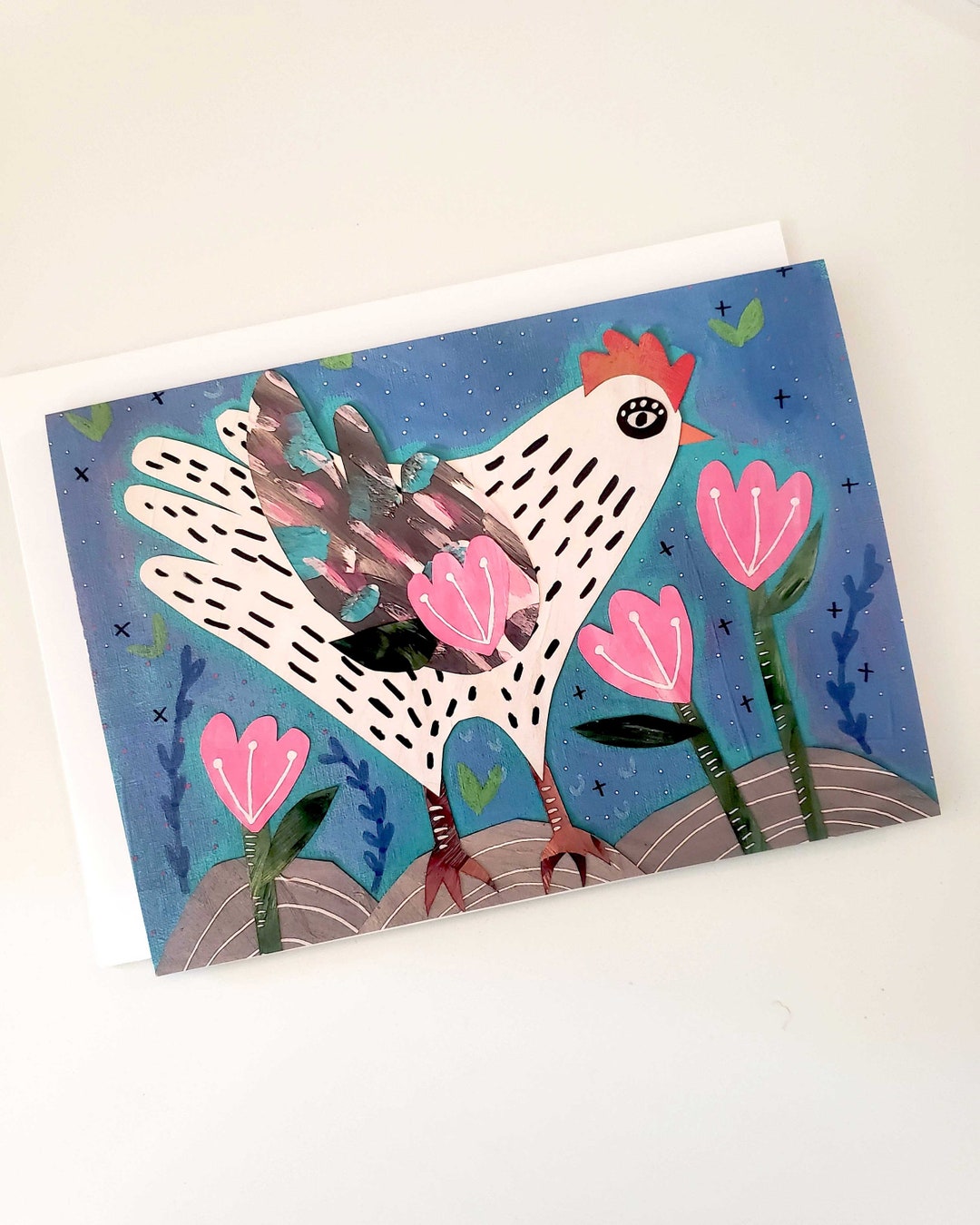 Chicken Greeting Card, Rooster Card, White Chicken Card, Farm Card - Etsy