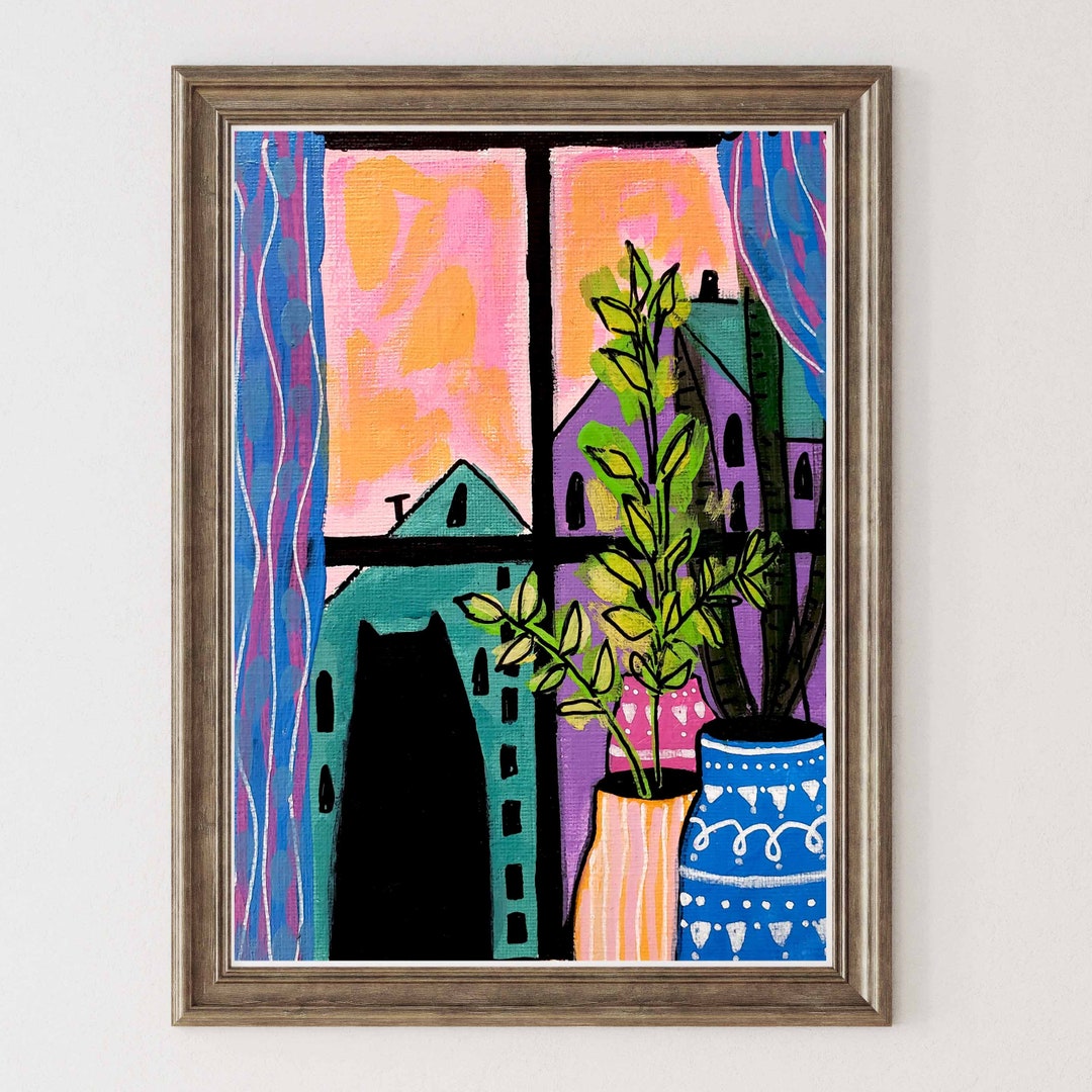 Matisse Inspired Black Cat in the Window Art Print From Original ...
