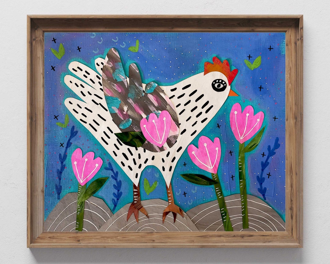 Folk Art Chicken Painting Collage Art From Original Painting Collage ...
