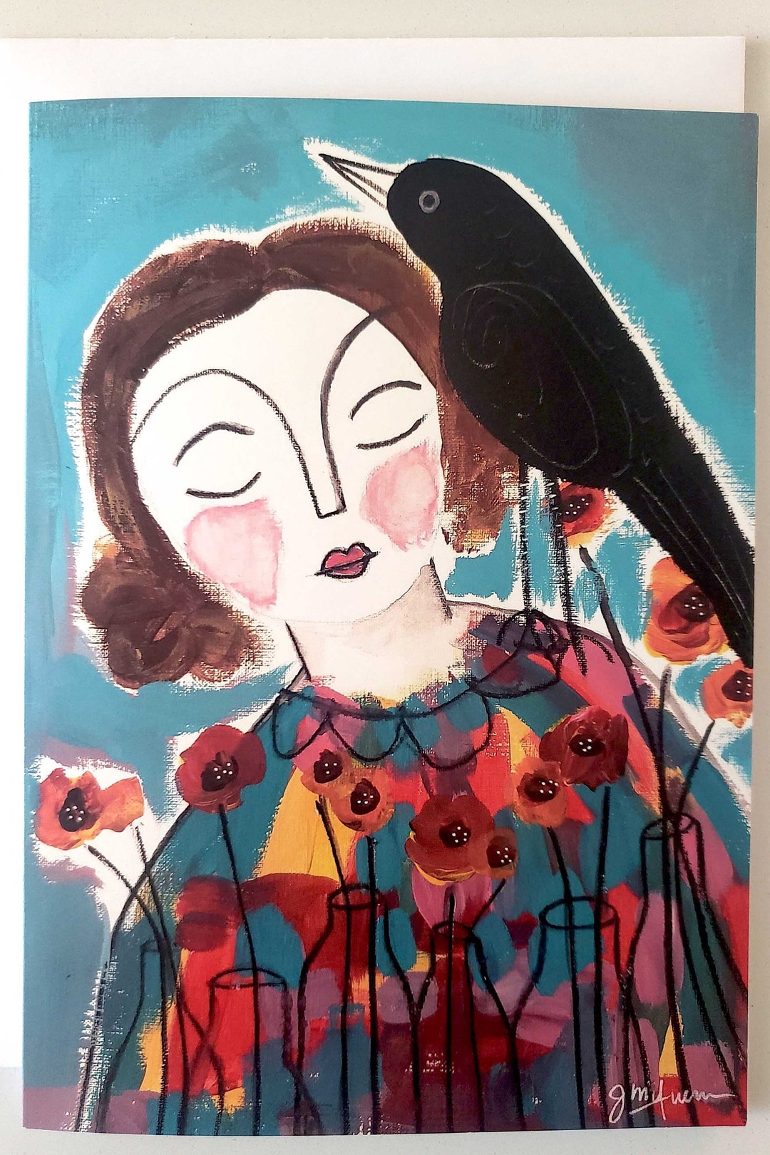 Folk Art From Original Greeting Card Blank Crow Folk Art Bird Art Jodi ...