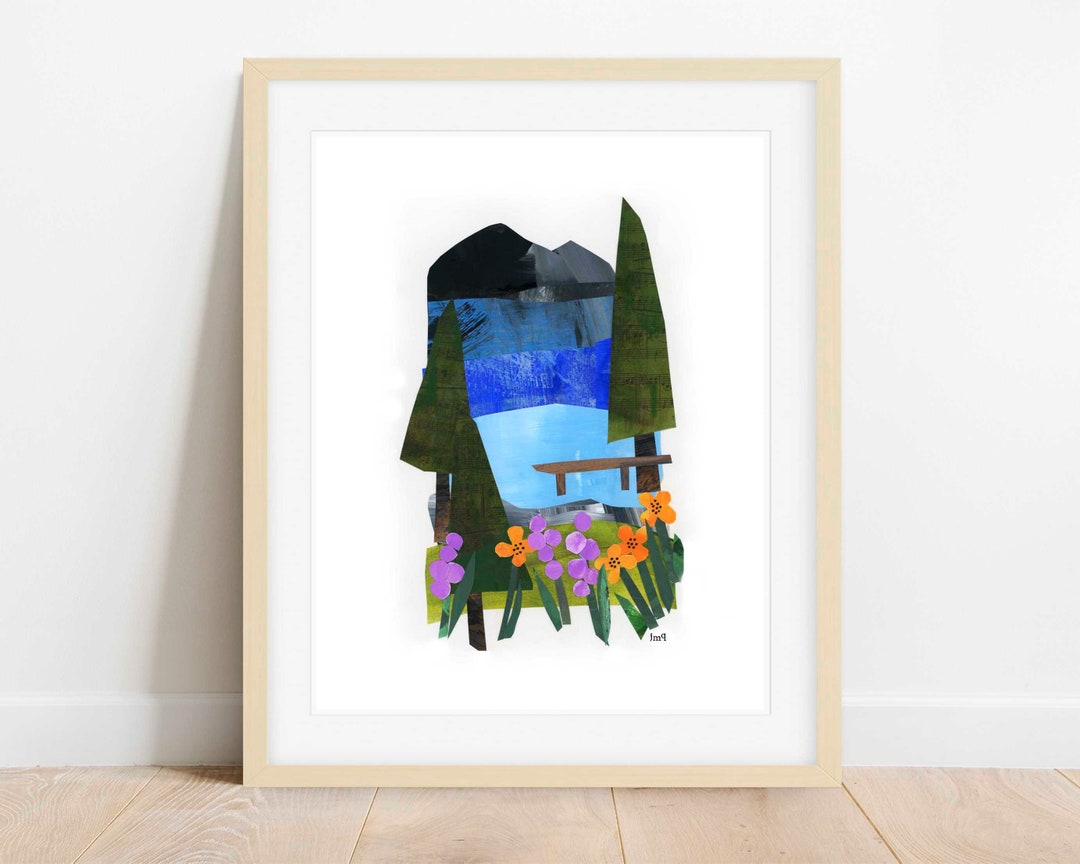 Collage Folk Art Lake Folk Art Print - Etsy