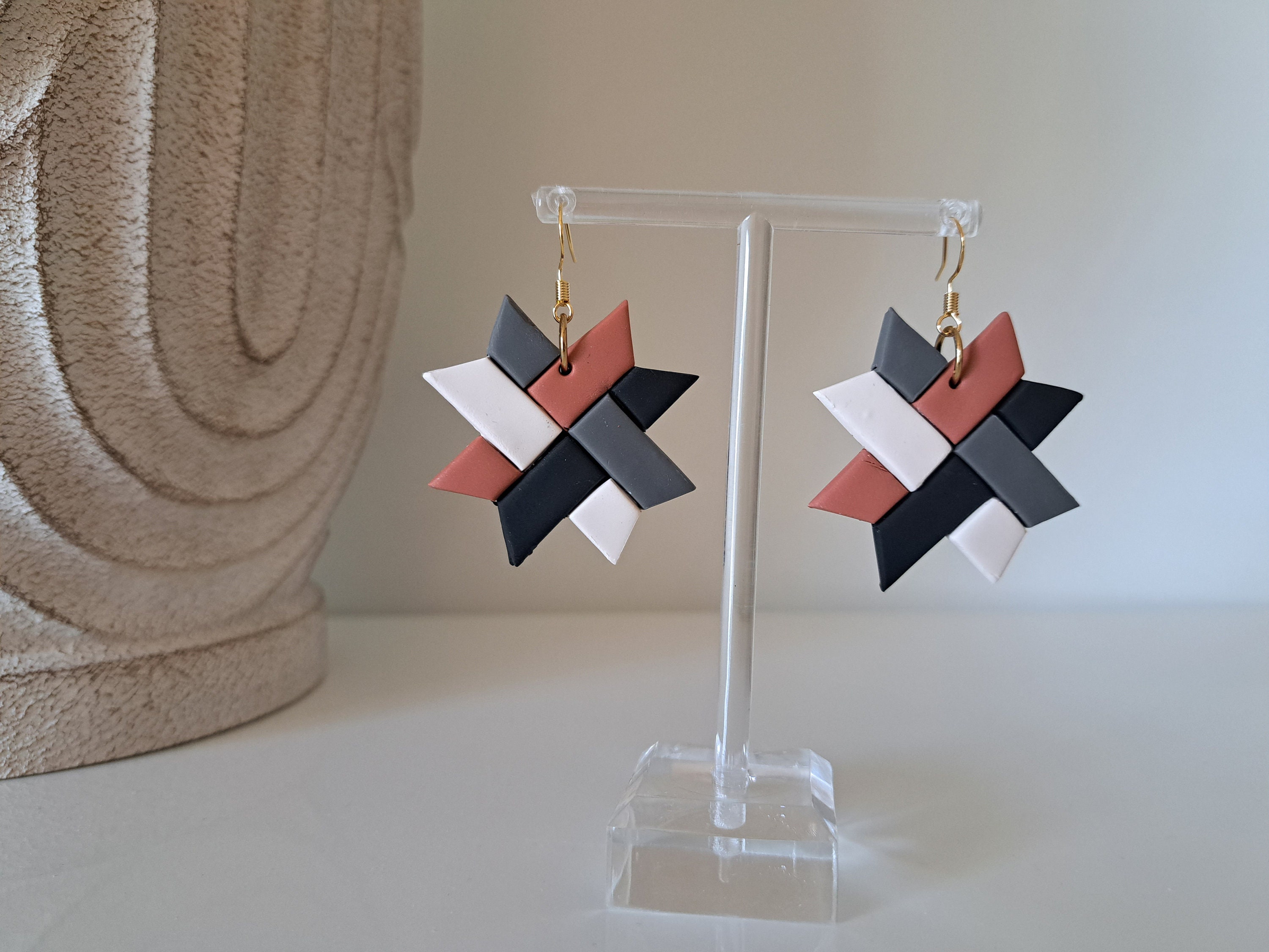 Kristen Woven Star Quilt Block Earrings, Lightweight Statement Earrings for Quilt Lovers, Quilt ...