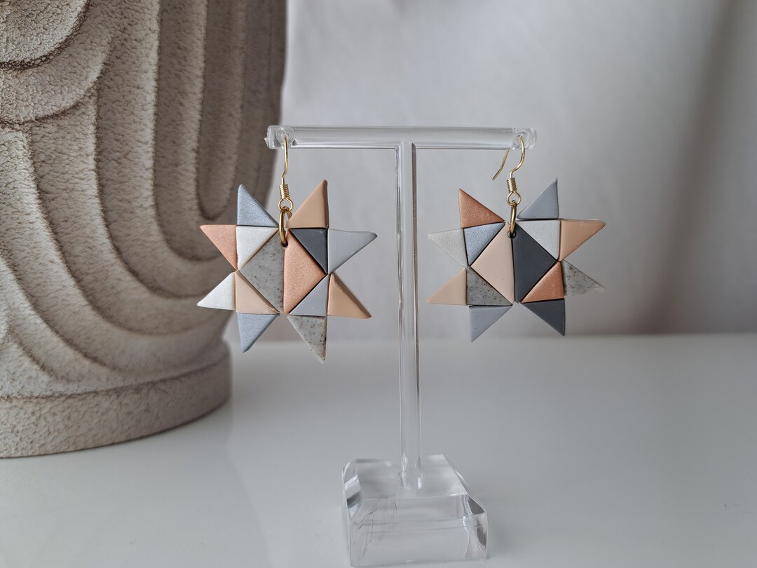 Kim- Neutral Colors Sawtooth Star Quilt Earring, Gifts for Quilters and ...
