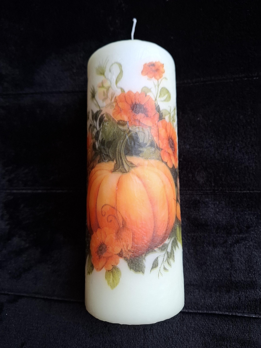 Autumn Pillar Candle Pumpkin Design : Decoupage Fall Decor, Burn Time ...