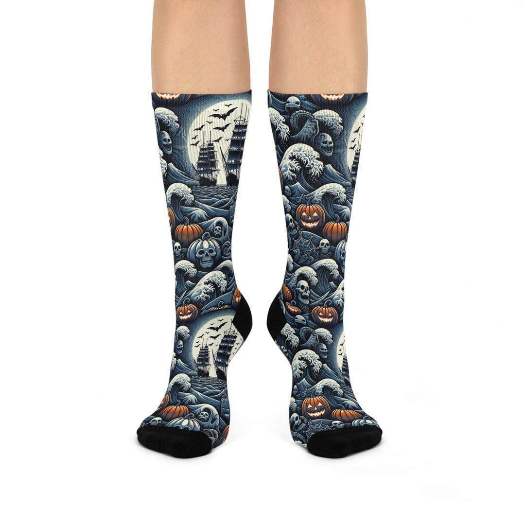 Haunted Halloween Ocean Adventure Socks Ghost Ship Pumpkin Pattern ...