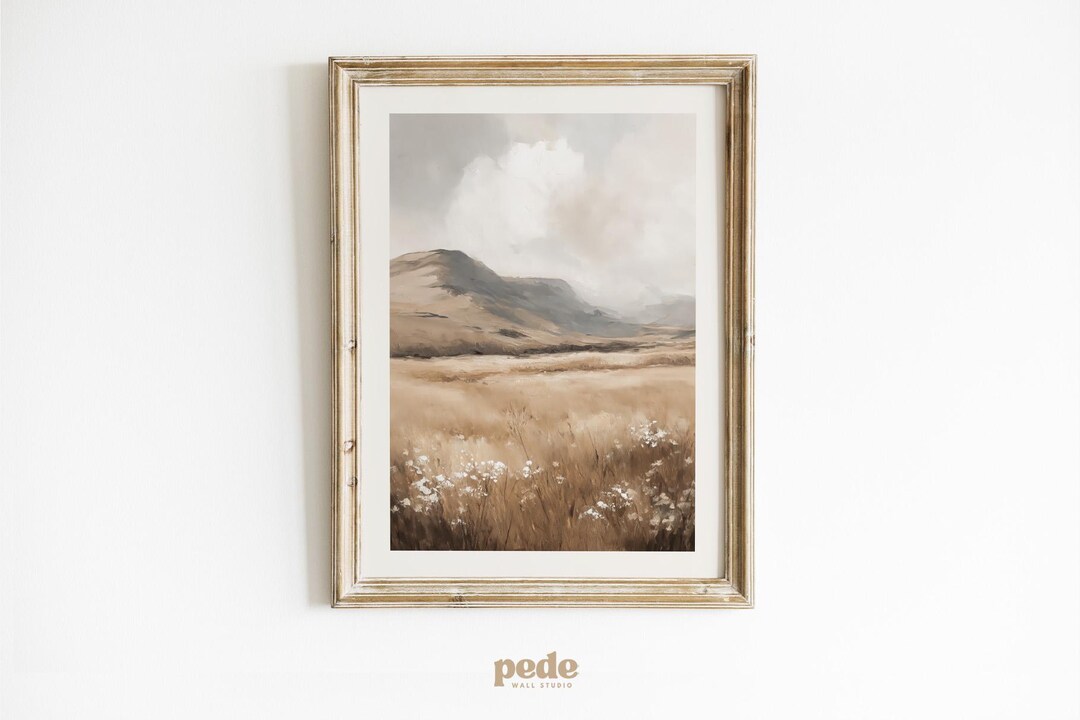 Vintage Meadow Landscape Print: Golden Scenery, Cottagecore Wall Art ...
