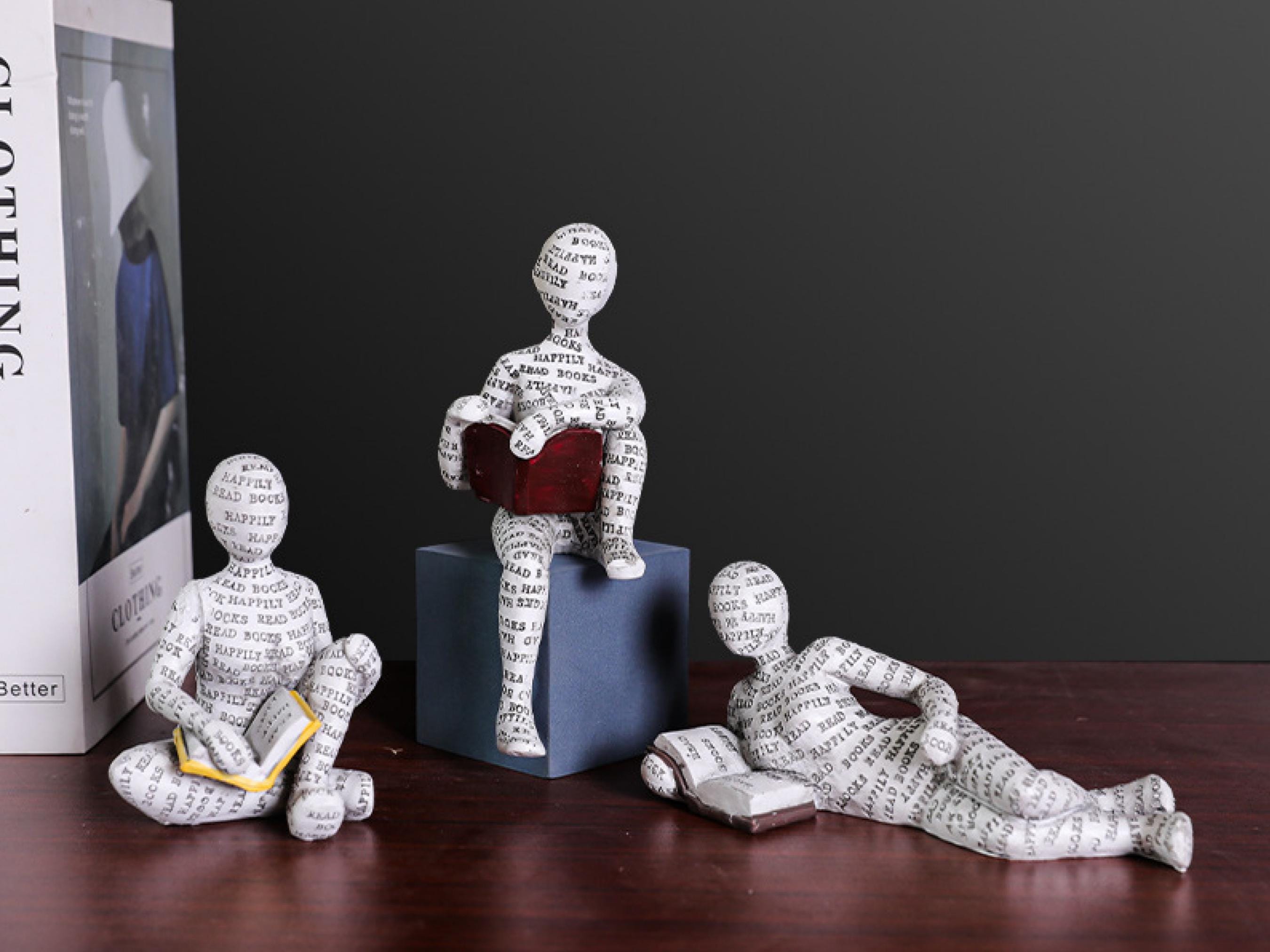 Reading Woman Figurine Pulp Bookshelf Decor Thinker Style Resin Statue ...