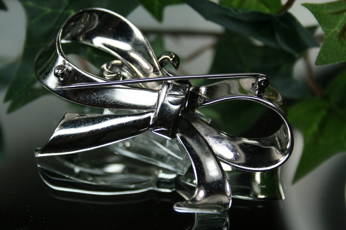 Brooch Vintage Sterling and Glass Stone Bow Brooch - Etsy