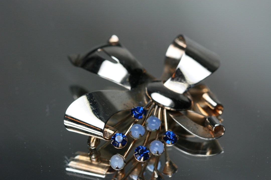 Vintage Sterling and Rhinestone Retro Modern Brooch - Etsy